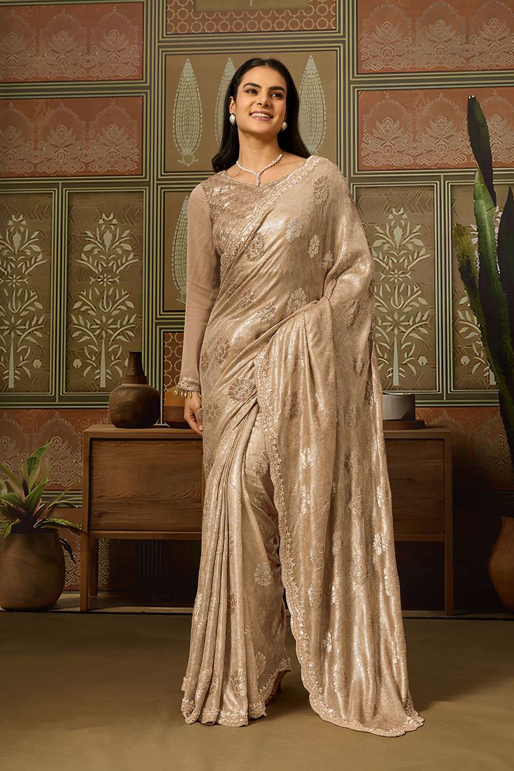 Champagne Gold Pure Viscose Organza Saree Ready to Wear Saree – ONE ...